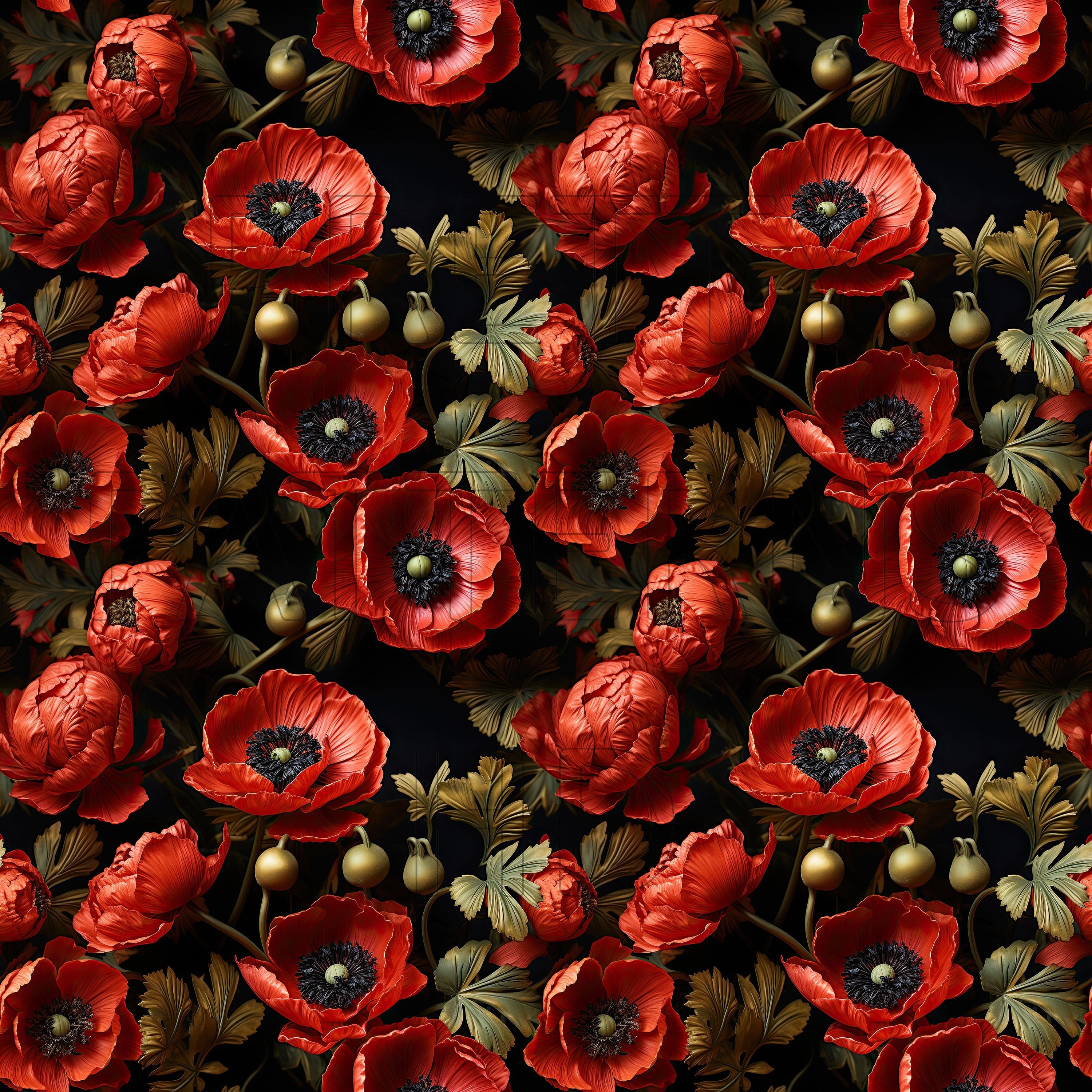 Hyper Realistic Poppies #1 - 8 Printable Scrapbook Sheets - Seamless ...