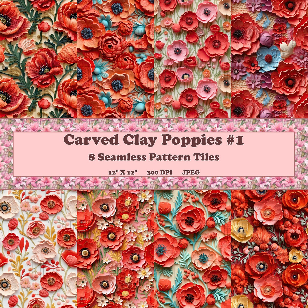 Sculpted Clay Poppy 1 Set of 8 Printable Scrapbook Sheets - Etsy