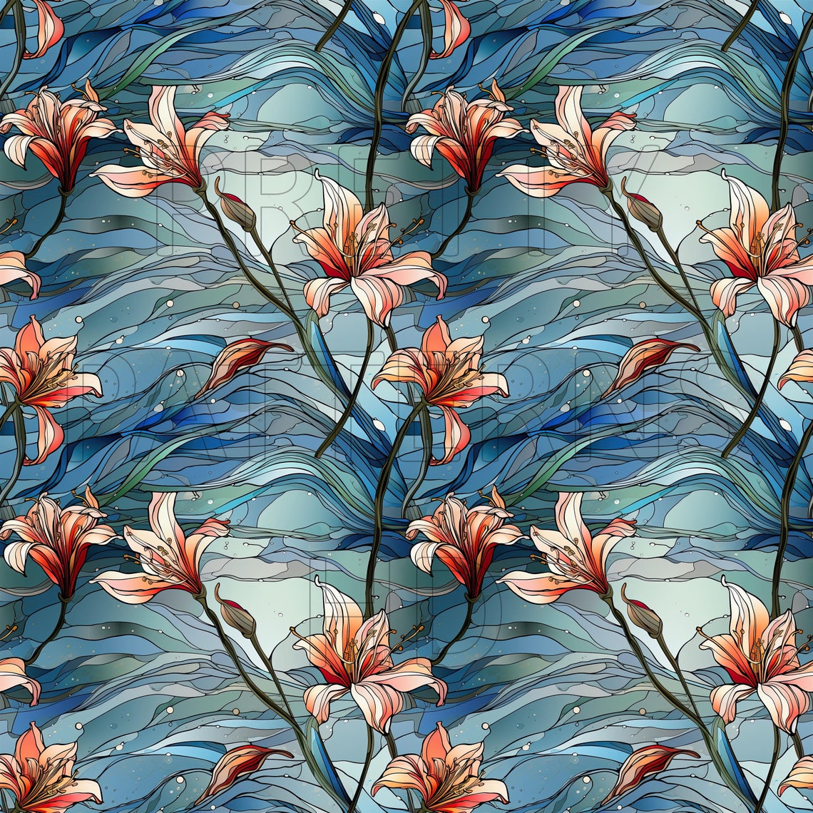 Lineart Watercolor Lillies #1 - 8 Printable Scrapbook Sheets - Seamless ...