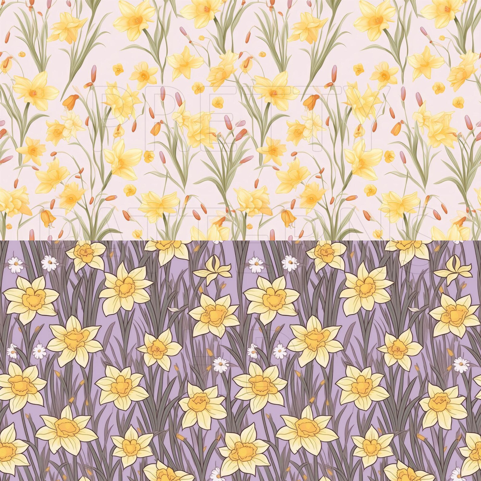 Pastel Flowers Daffodils #1 - Set of 8 Digital Patterns: Seamless ...
