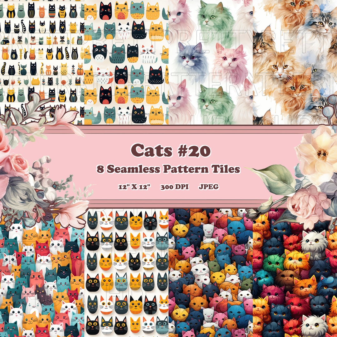Cats #20 - 8 Printable Scrapbook Sheets - Seamless Tileable - Digital ...