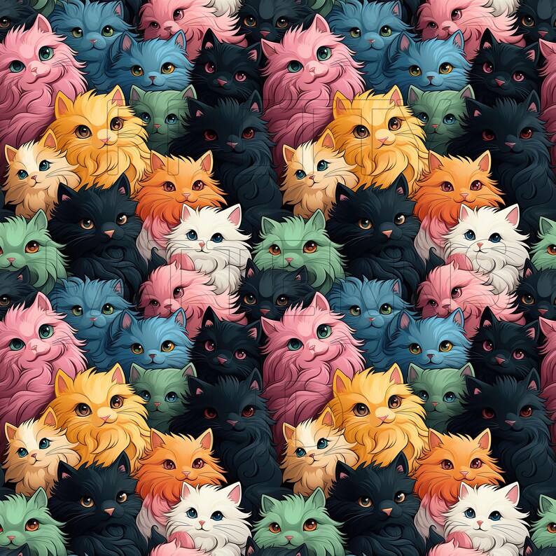 Cats #19 - 8 Printable Scrapbook Sheets - Seamless Tileable - Digital ...