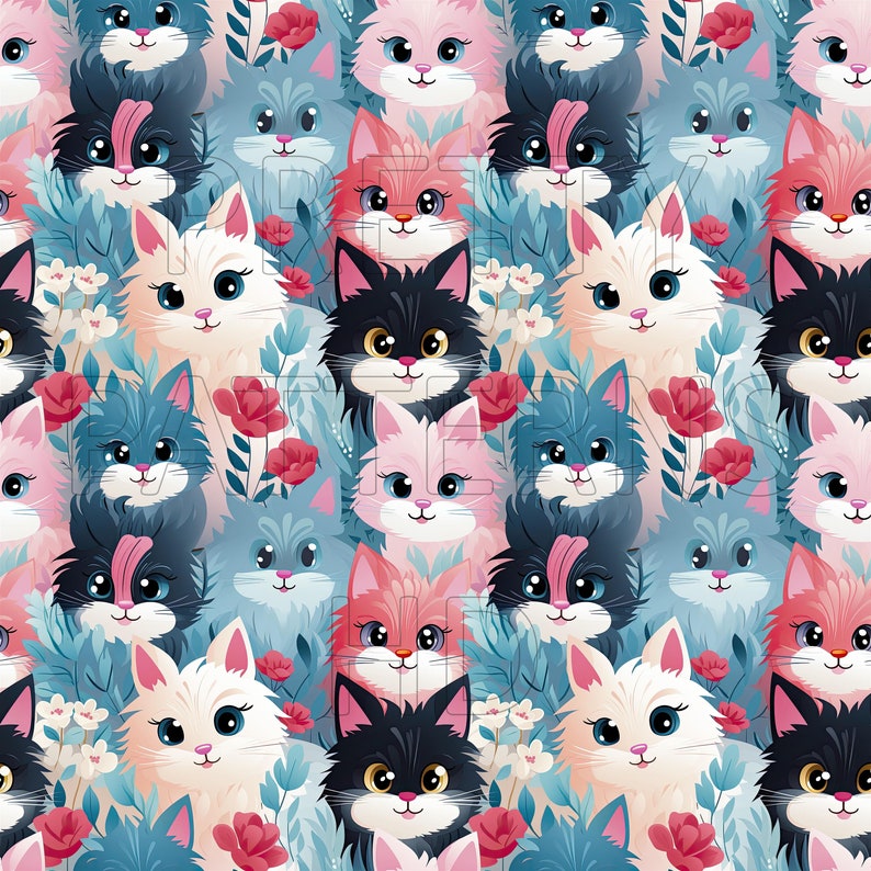 Cats 5 8 Printable Scrapbook Sheets Seamless Tileable Digital ...
