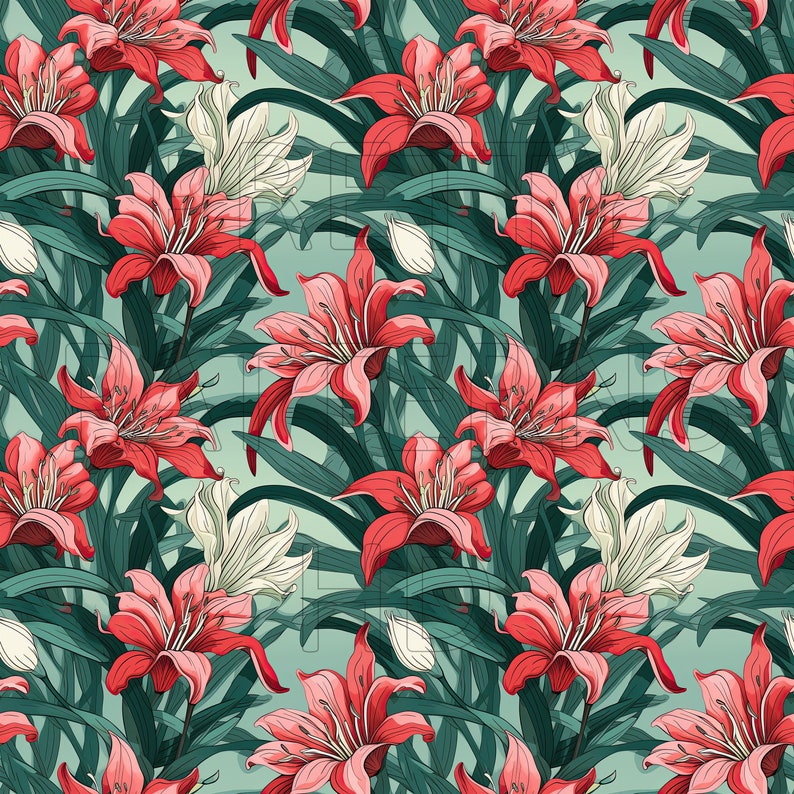 Lineart Watercolor Lillies #1 - 8 Printable Scrapbook Sheets - Seamless ...