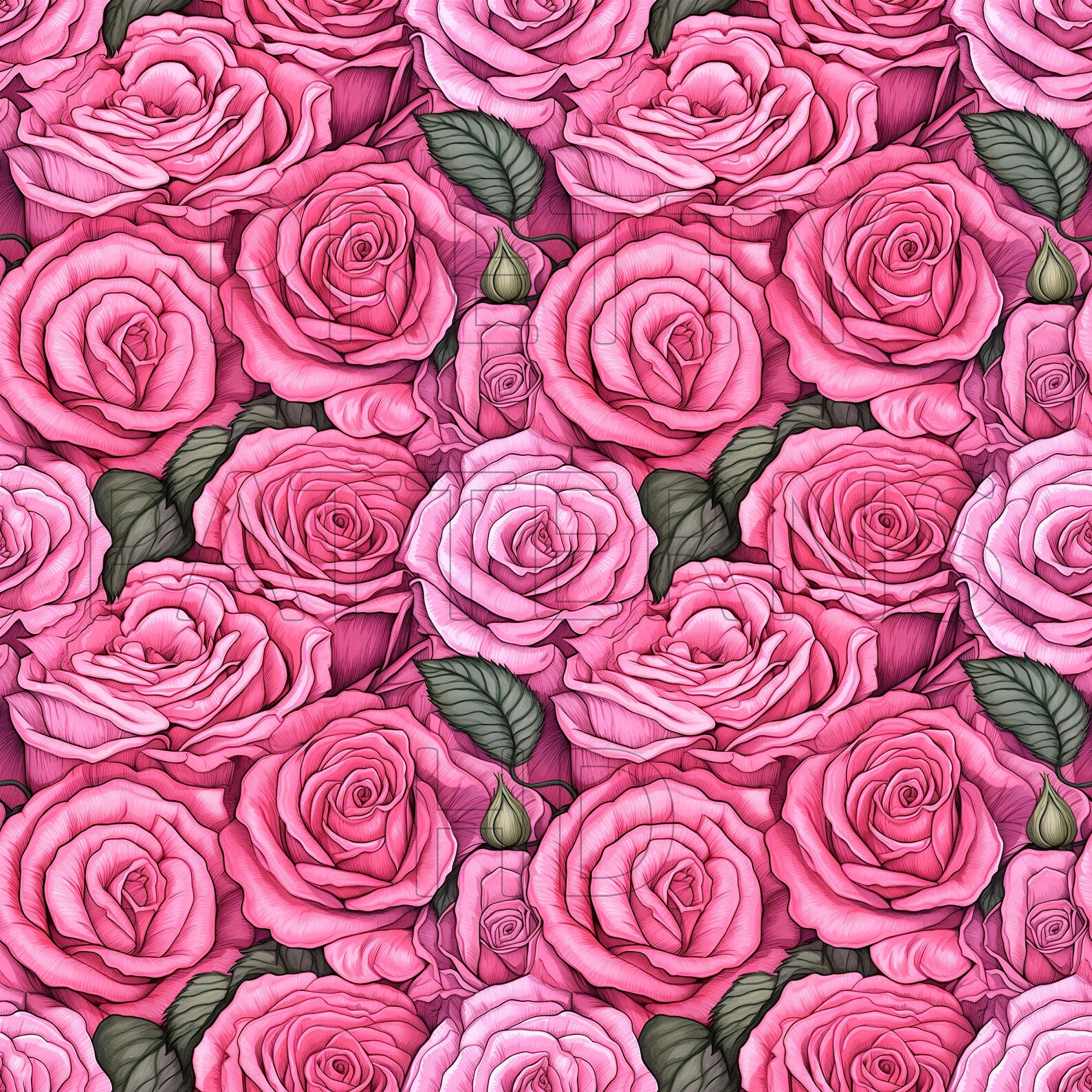 Illustrated Roses Pink #2 - 8 Printable Scrapbook Sheets - Seamless ...