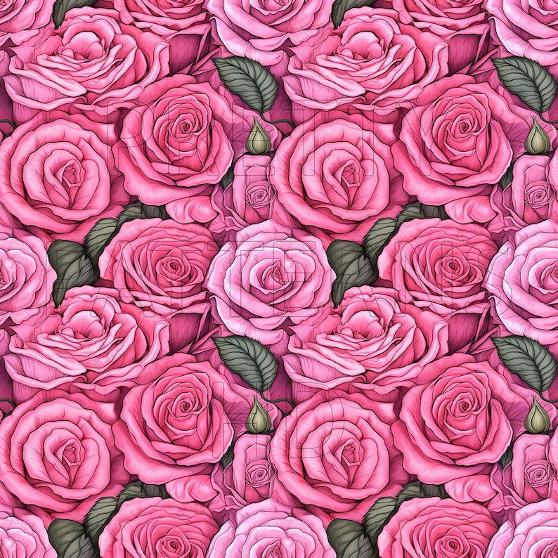 Illustrated Roses Pink #2 - 8 Printable Scrapbook Sheets - Seamless ...