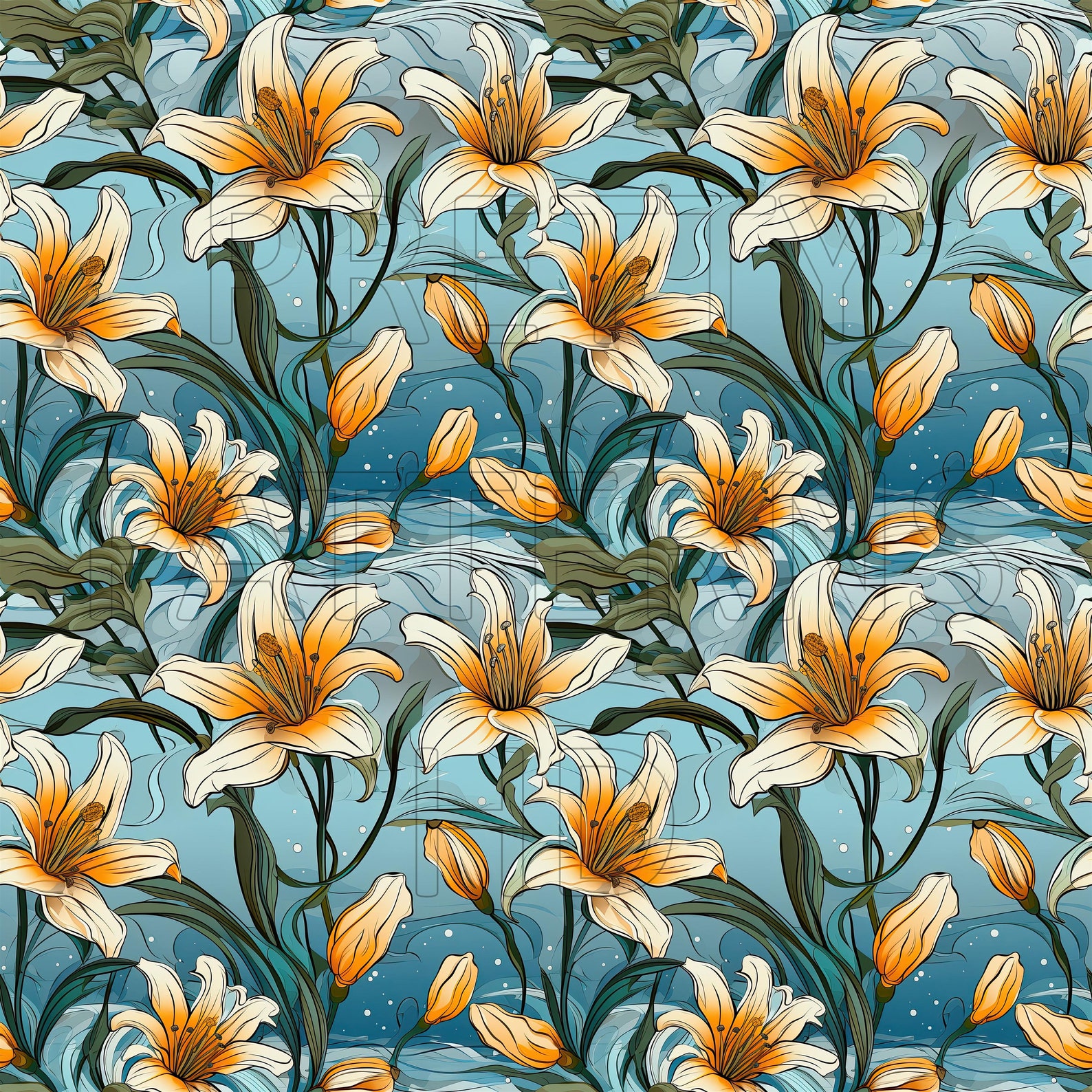 Lineart Watercolor Lillies #1 - 8 Printable Scrapbook Sheets - Seamless ...