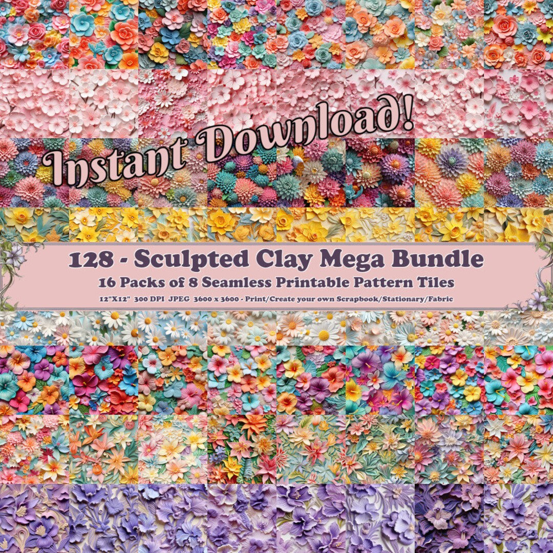 Sculpted Clay Flowers Mega Bundle - 128 Printable Scrapbook Sheets ...