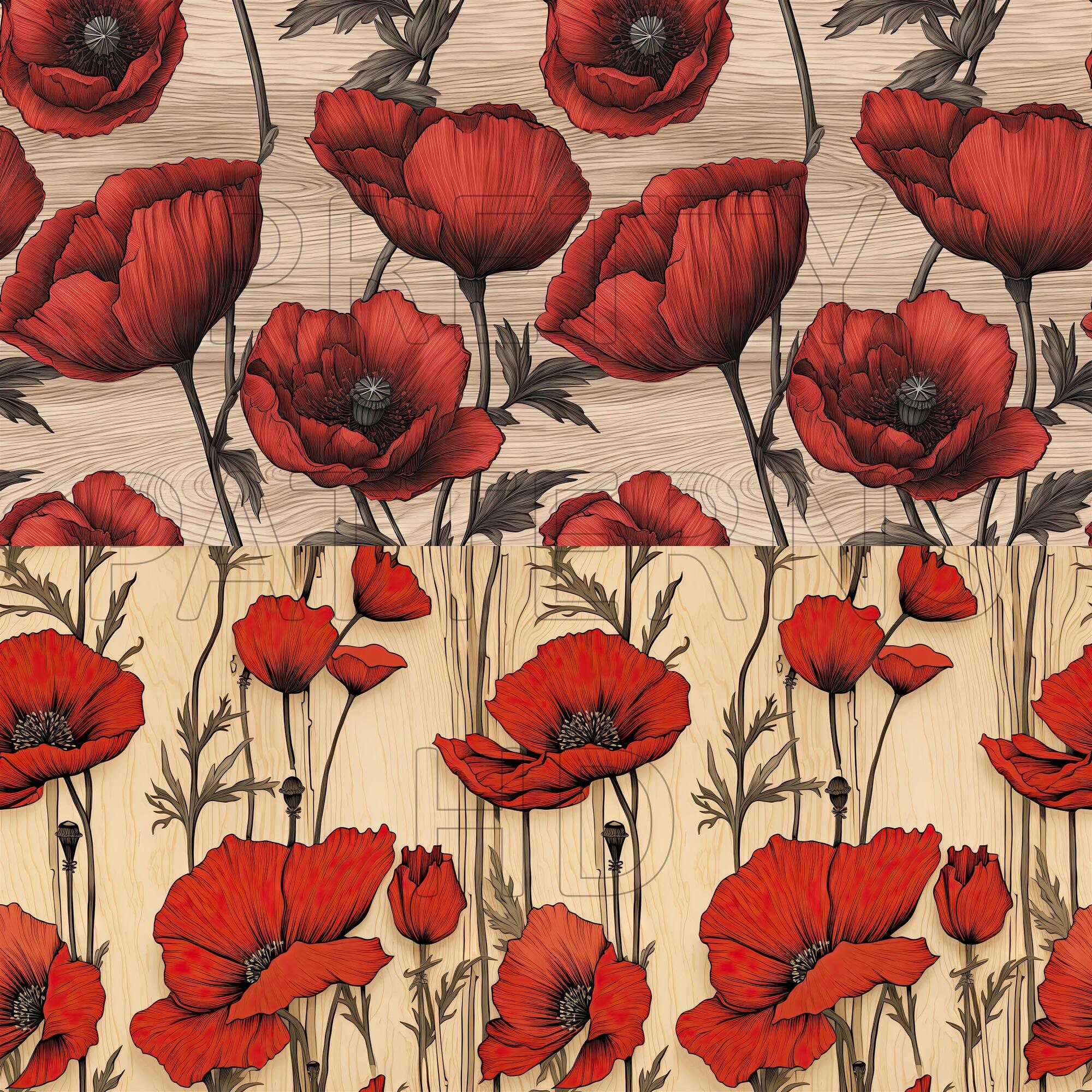 Wood Panel Poppy #1 - 8 Printable Scrapbook Sheets - Seamless Tileable ...