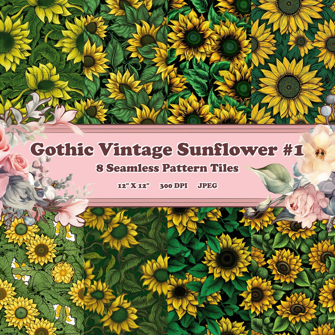 Gothic Vintage Sunflowers #1 - 8 Scrapbook Sheets - Seamless Tileable ...