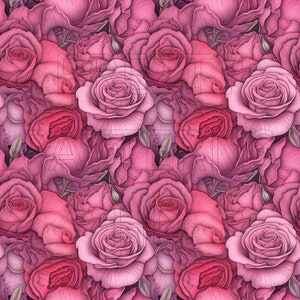 Illustrated Roses Pink #2 - 8 Printable Scrapbook Sheets - Seamless ...