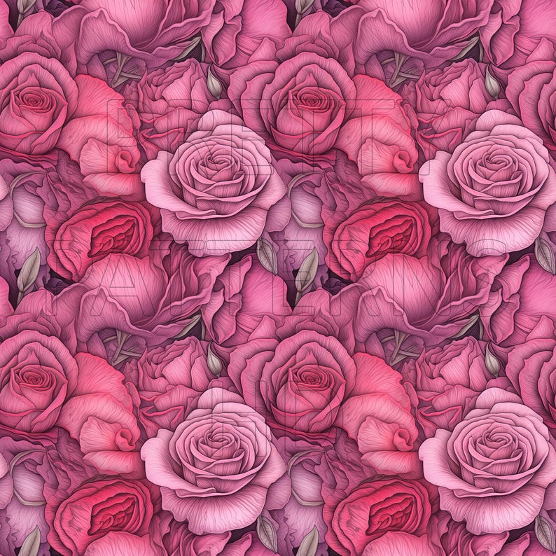Illustrated Roses Pink #2 - 8 Printable Scrapbook Sheets - Seamless ...