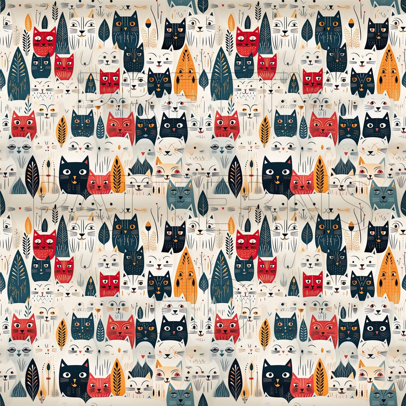 Cats 5 8 Printable Scrapbook Sheets Seamless Tileable Digital ...