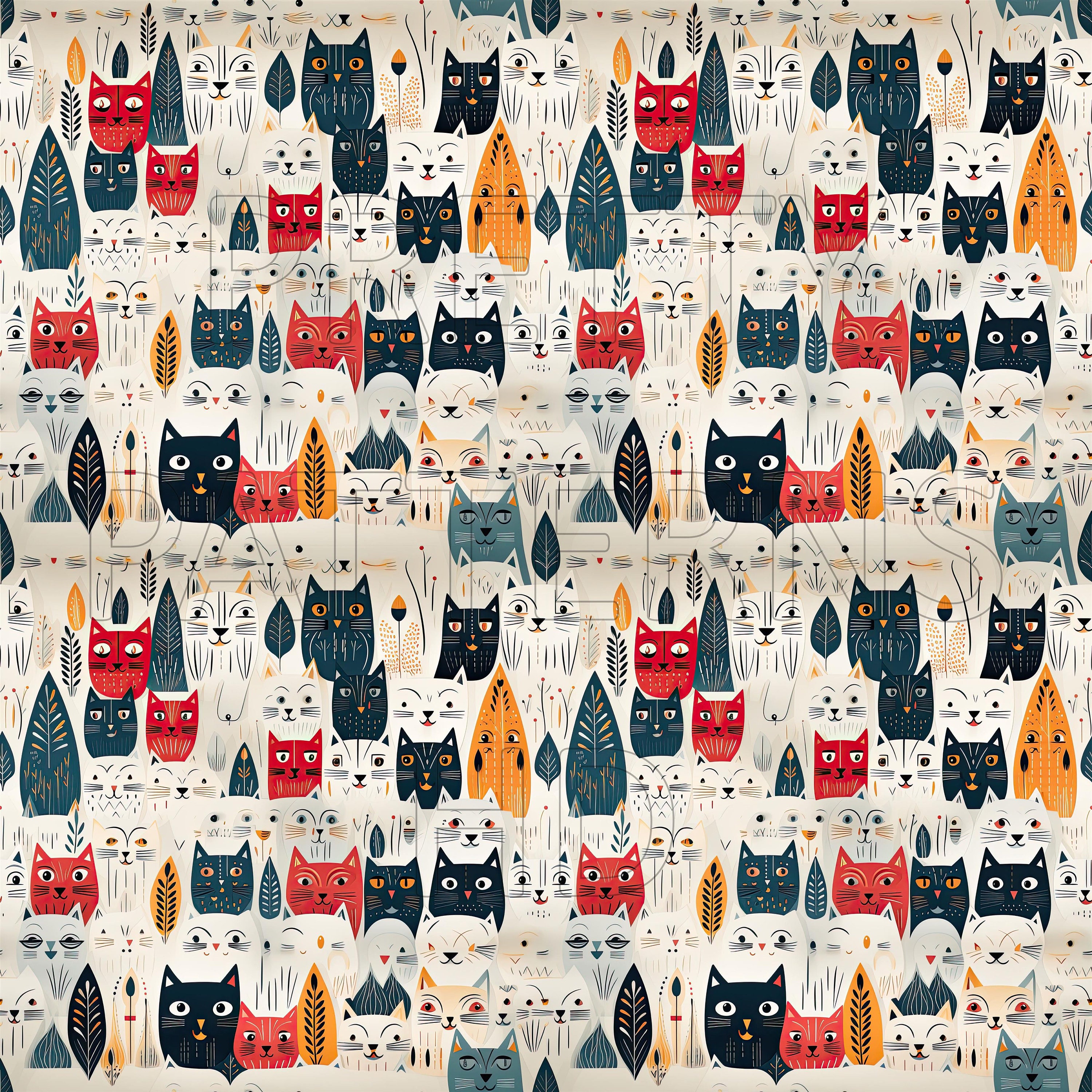 Cats #5 - 8 Printable Scrapbook Sheets - Seamless Tileable - Digital ...