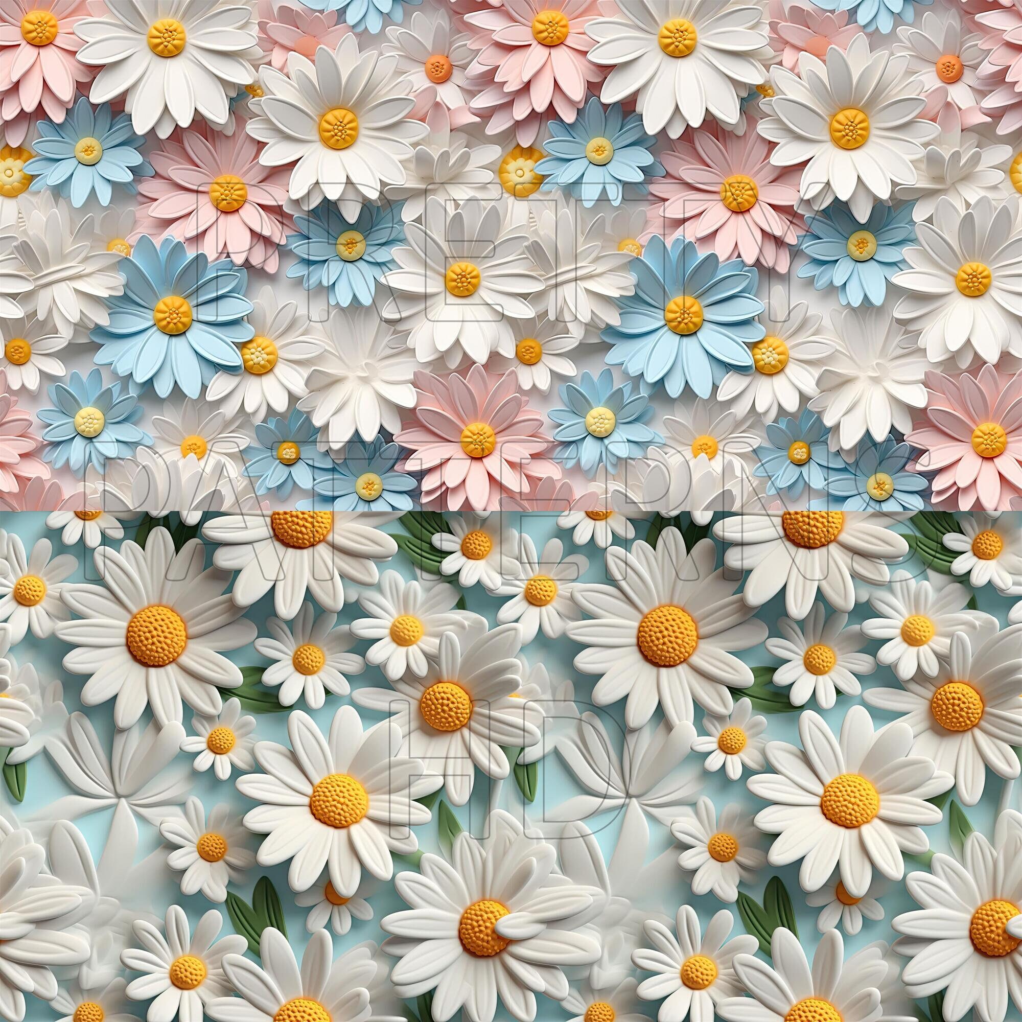Sculpted Clay Daisy #1 - Set of 8 Printable Scrapbook Sheets - Seamless ...
