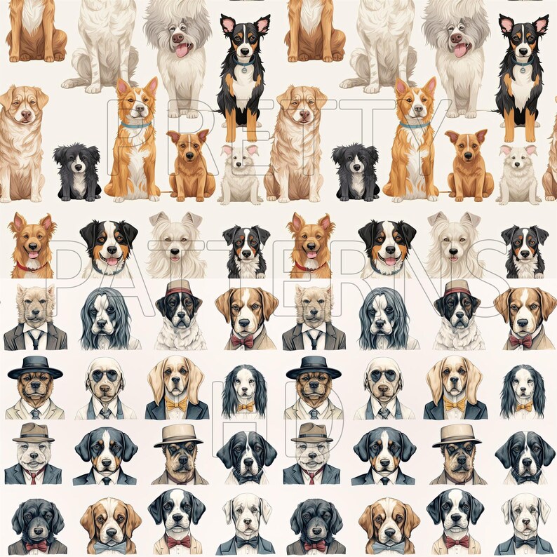 Cute Dogs #1 - 8 Printable Scrapbook Sheets - Seamless Tileable ...