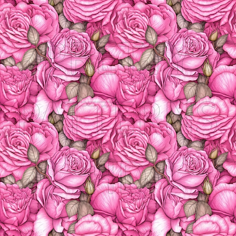 Illustrated Roses Pink #3 - 8 Printable Scrapbook Sheets - Seamless ...