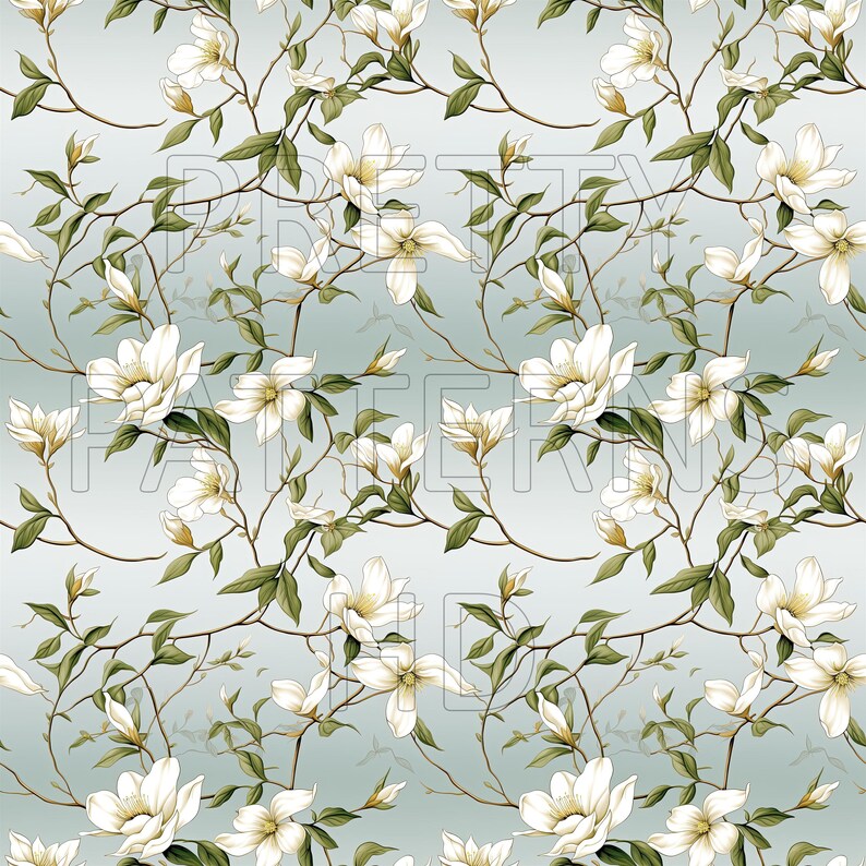 Lineart Watercolor Jasmine #2 - 8 Printable Scrapbook Sheets - Seamless ...