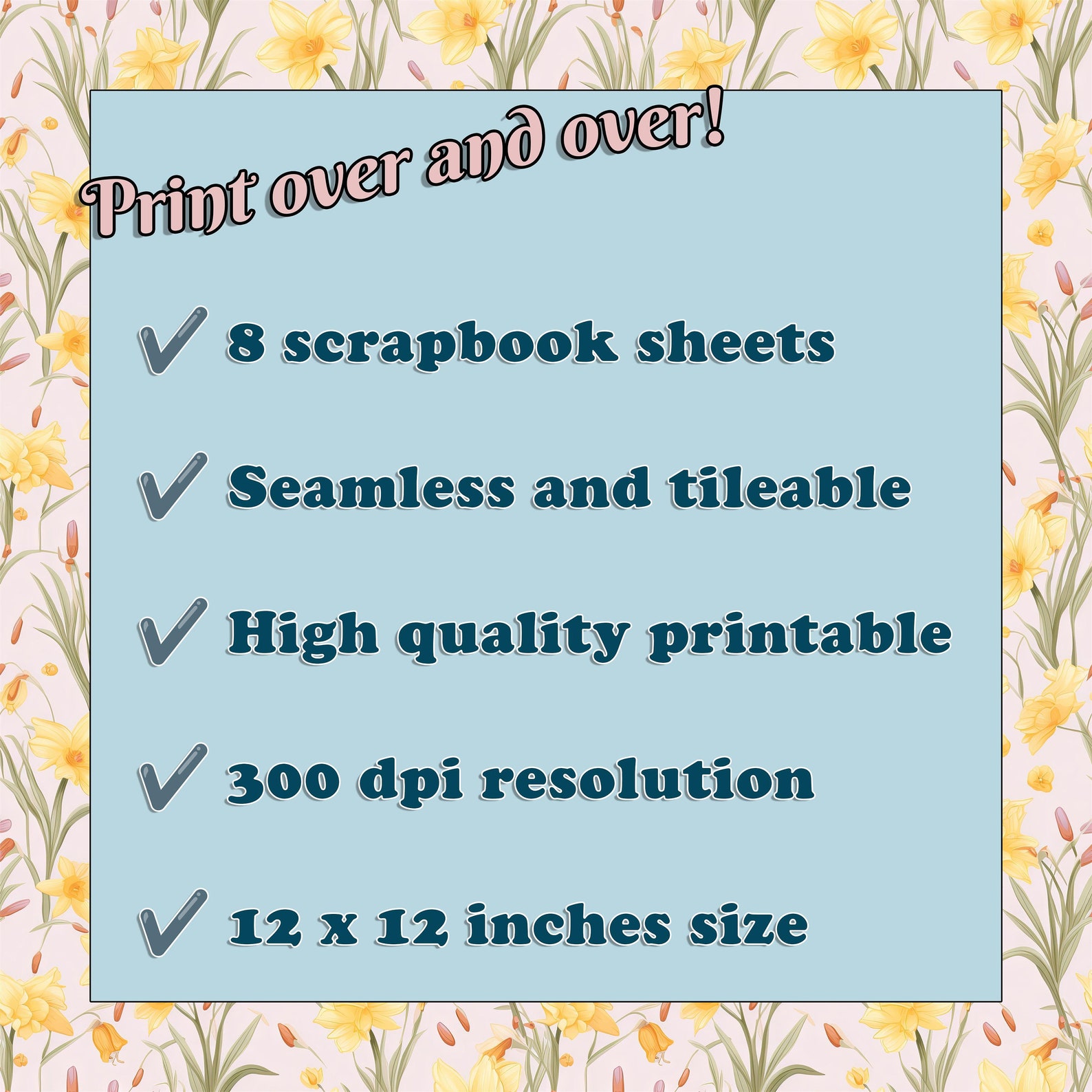 Pastel Flowers Daffodils #1 - Set of 8 Digital Patterns: Seamless ...