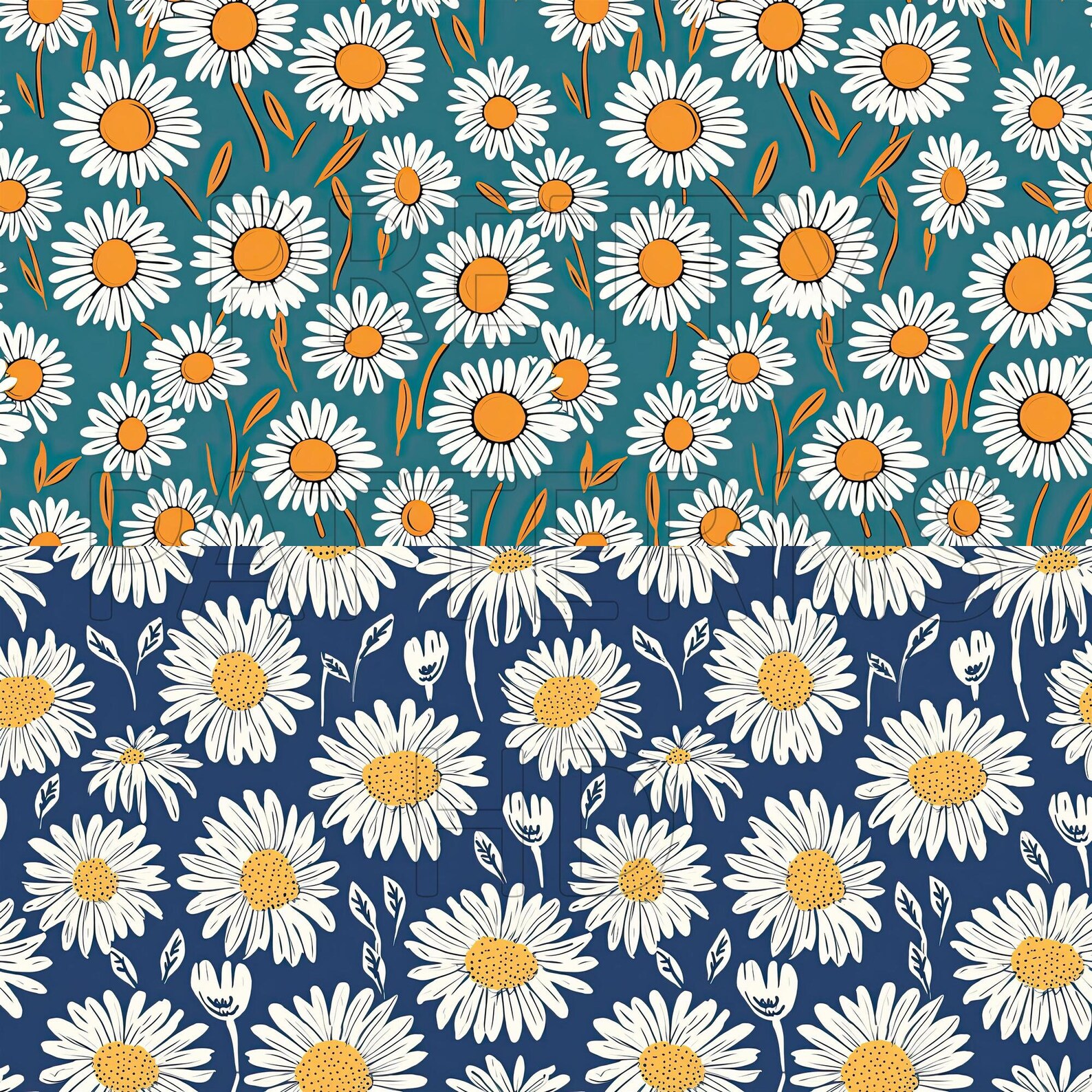 Boho Block Print Daisies #1 - 8 Printable Scrapbook Sheets - Seamless ...