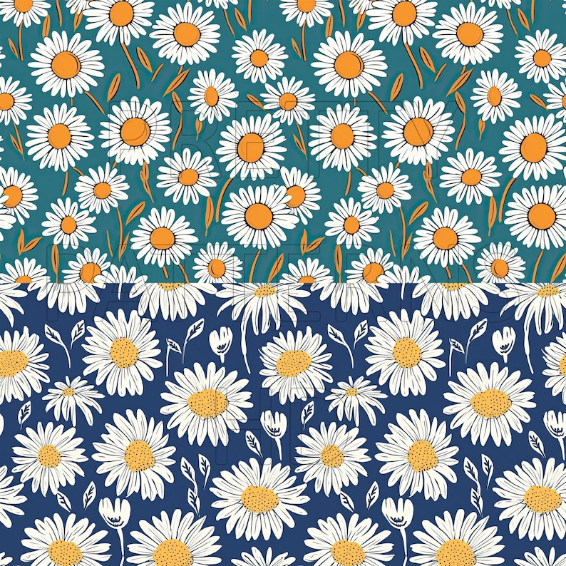 Boho Block Print Daisies 1 8 Printable Scrapbook Sheets Seamless ...