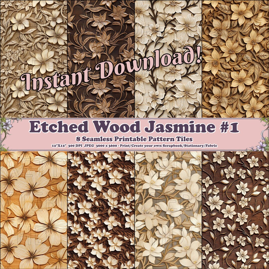 Wood Panel Jasmine #1 - 8 Printable Scrapbook Sheets - Seamless ...