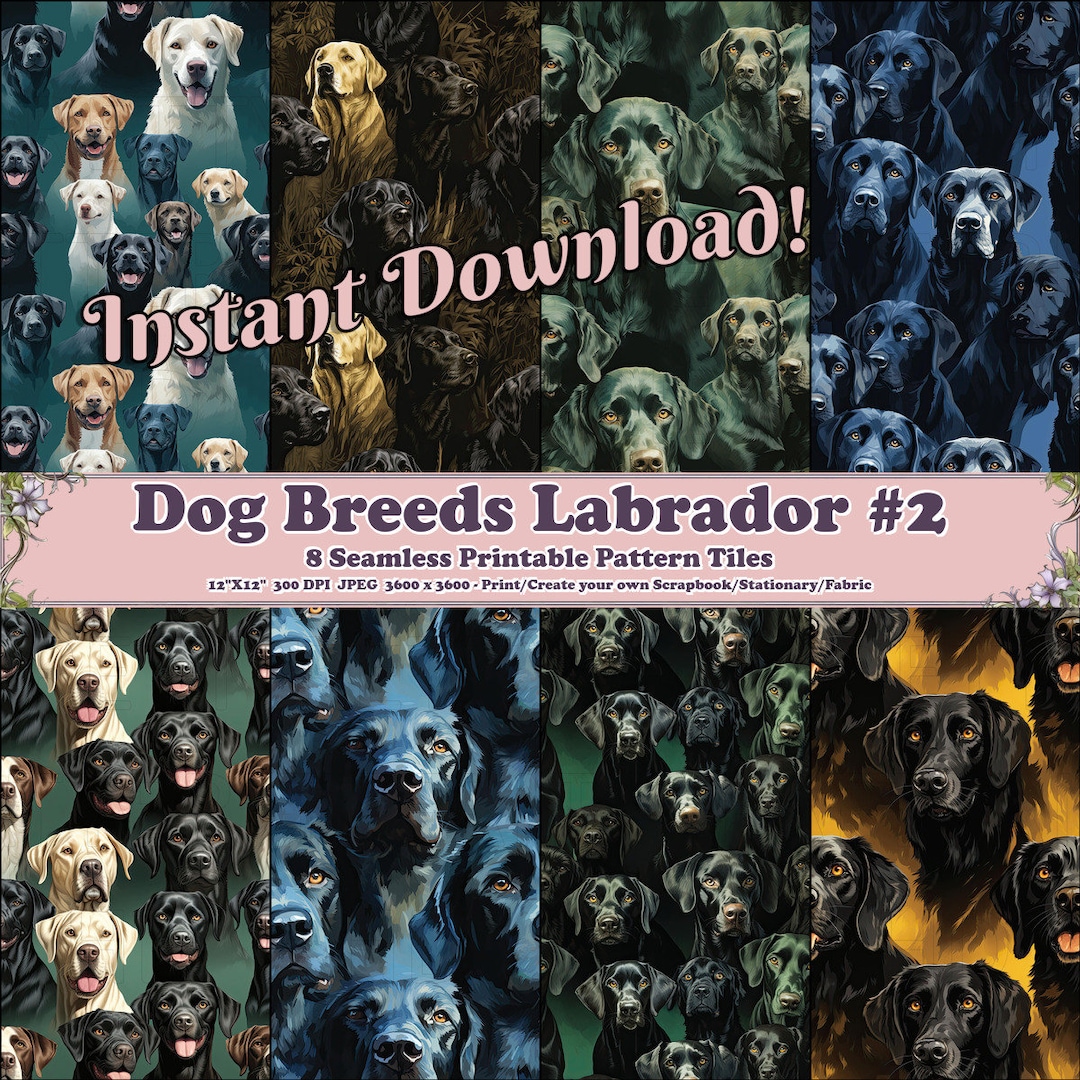 Dog Breeds Labrador #2 - 8 Printable Scrapbook Sheets-seamless Tileable ...