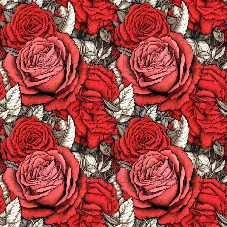 Illustrated Roses Red 4 8 Printable Scrapbook Sheets - Etsy