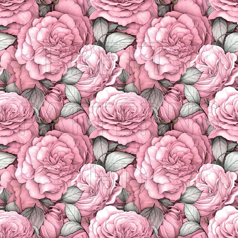 Illustrated Roses Pink #3 - 8 Printable Scrapbook Sheets - Seamless ...
