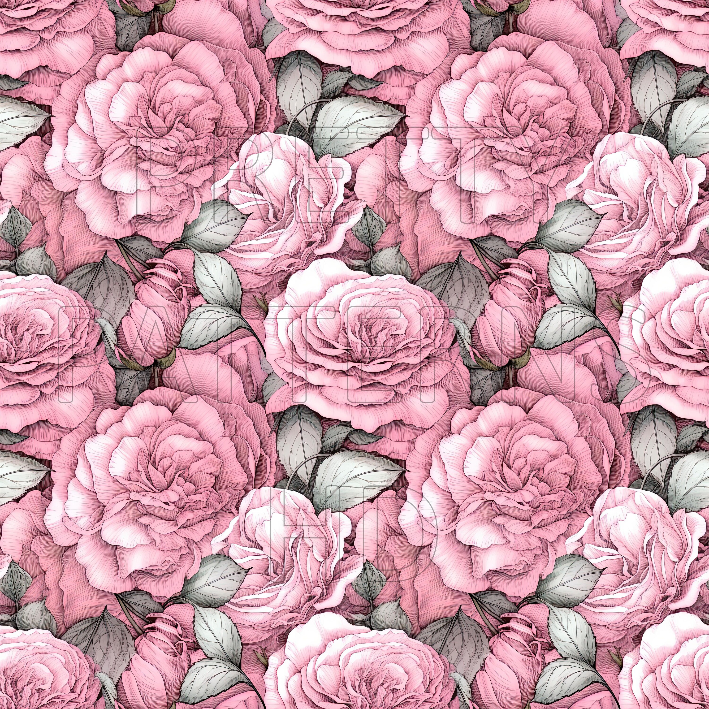 Illustrated Roses Pink #3 - 8 Printable Scrapbook Sheets - Seamless ...