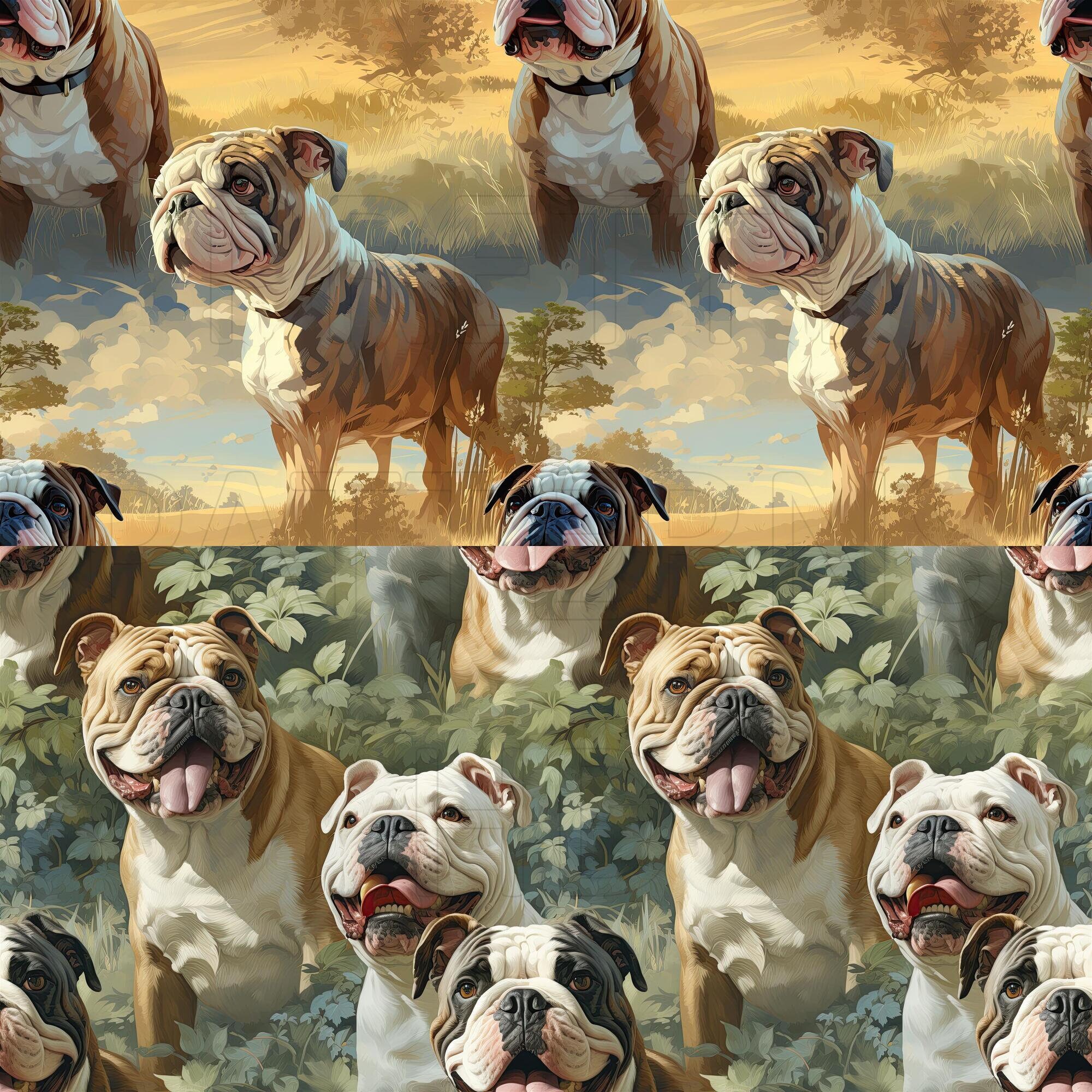 Dog Breeds Bulldog #1 - 8 Printable Scrapbook Sheets - Seamless ...