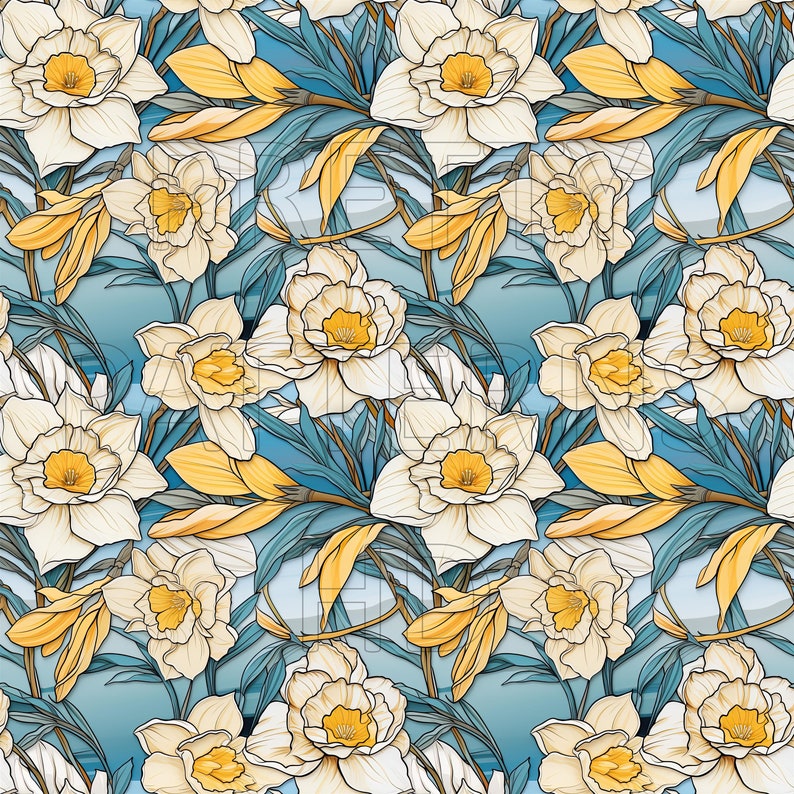 Lineart Watercolor Daffodils #1 - 8 Printable Scrapbook Sheets ...