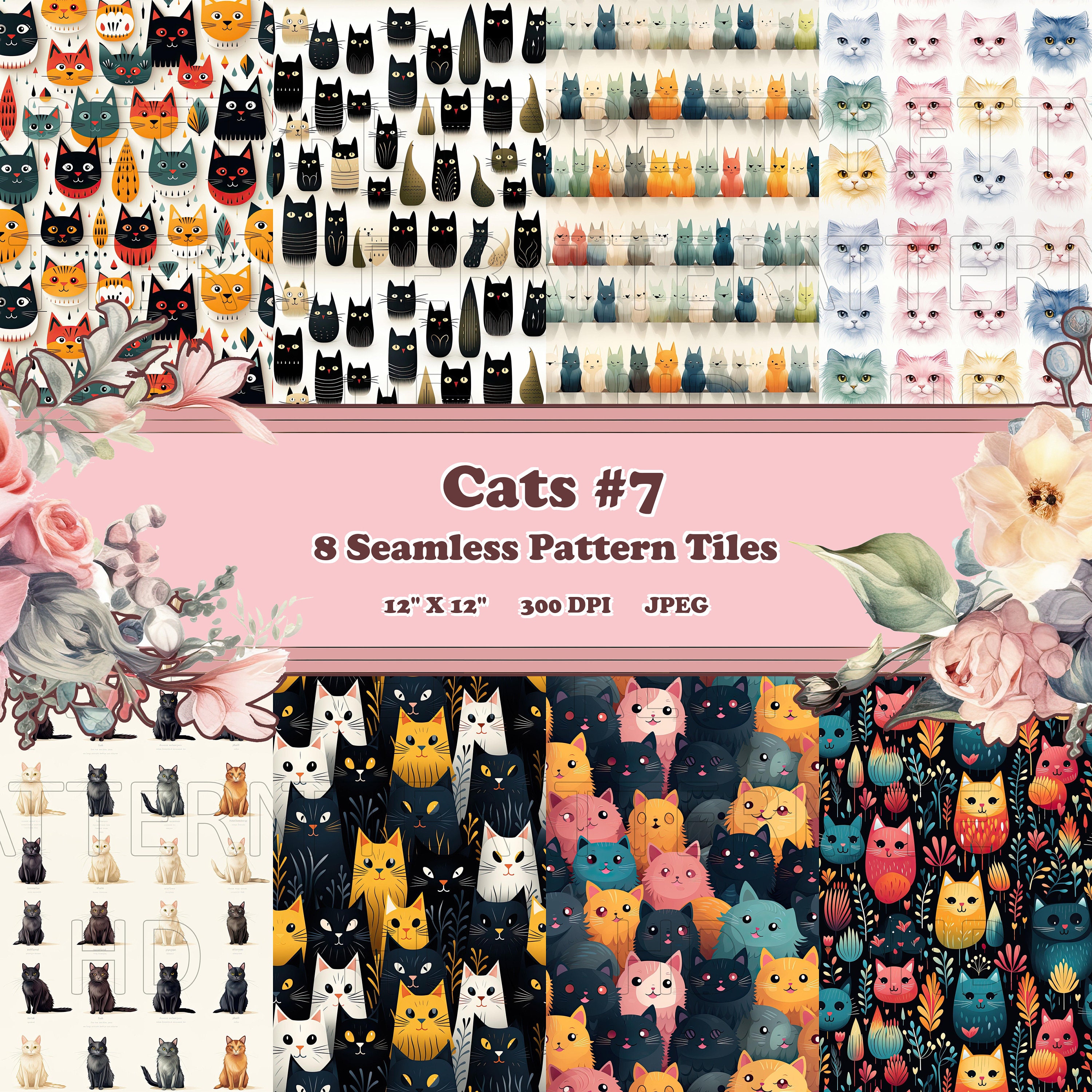 Cats #7 - 8 Printable Scrapbook Sheets - Seamless Tileable - Digital ...