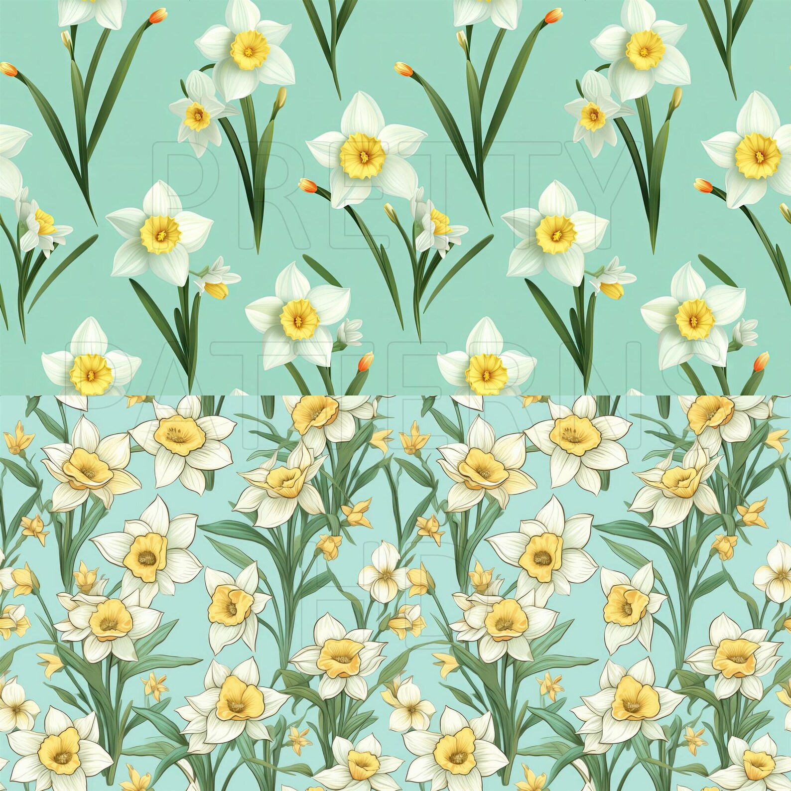 Pastel Flowers Daffodils #1 - Set of 8 Digital Patterns: Seamless ...