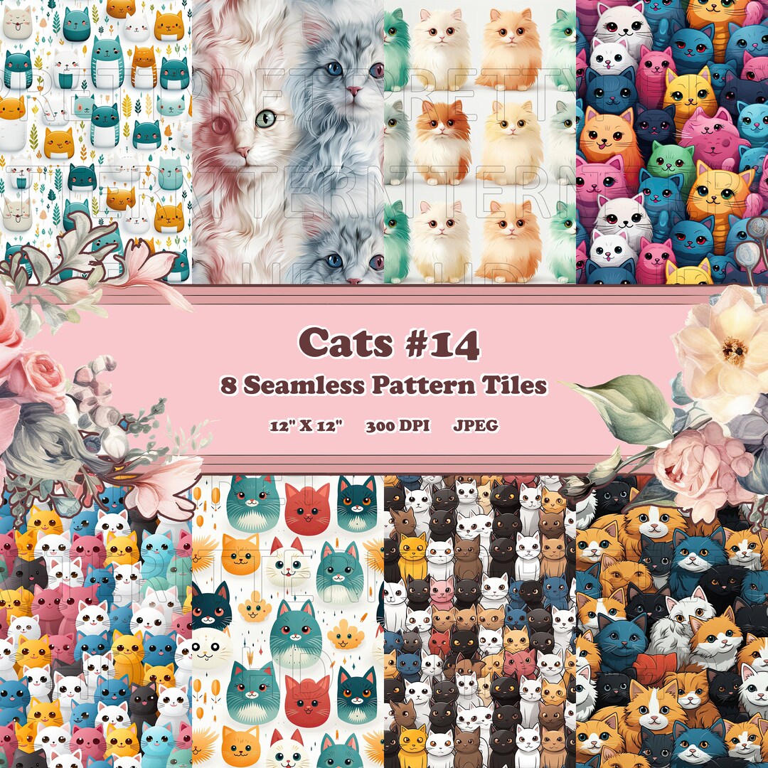 Cats #14 - 8 Printable Scrapbook Sheets - Seamless Tileable - Digital ...