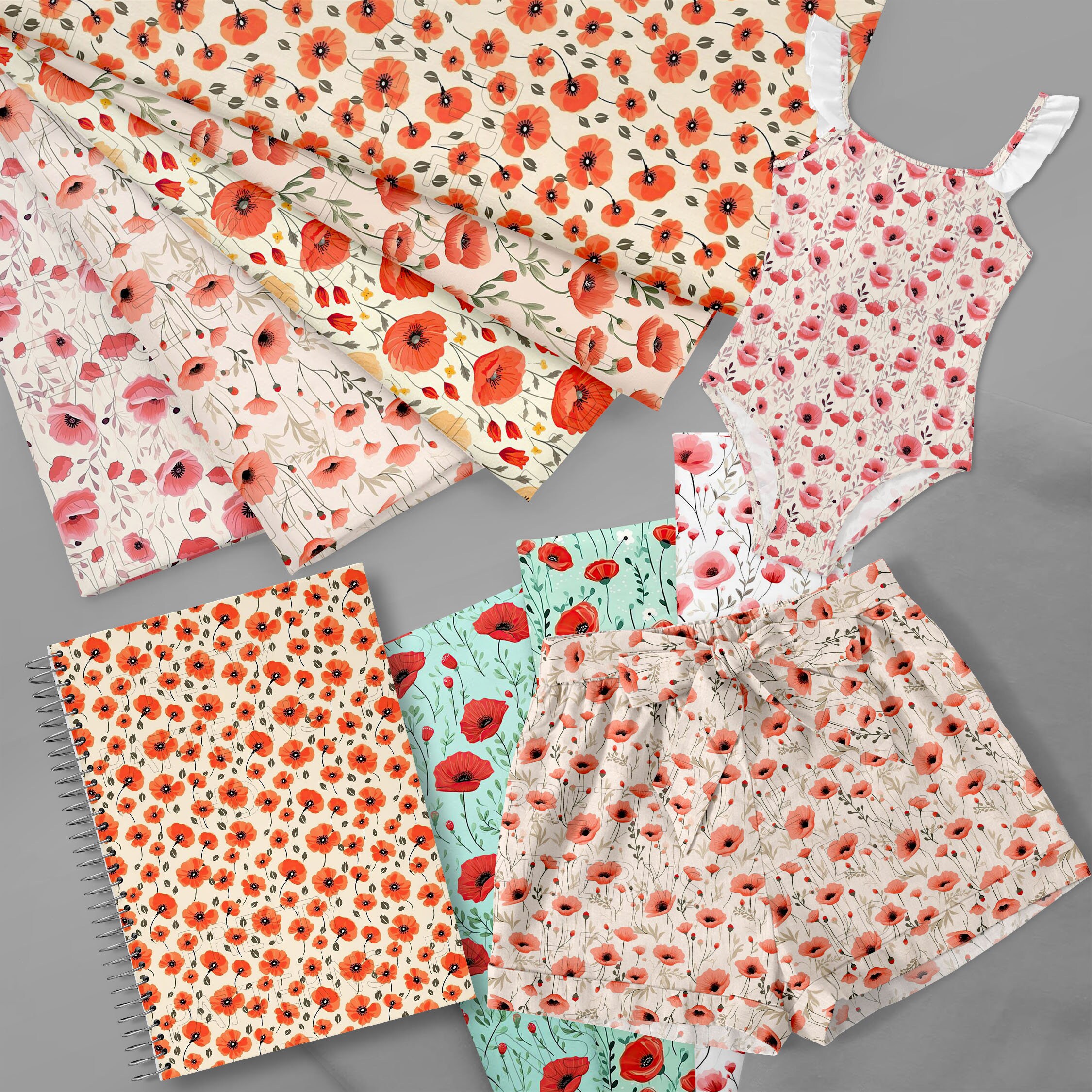 Pastel Flowers Poppies #1 - 8 Printable Scrapbook Sheets, Set of 8 ...