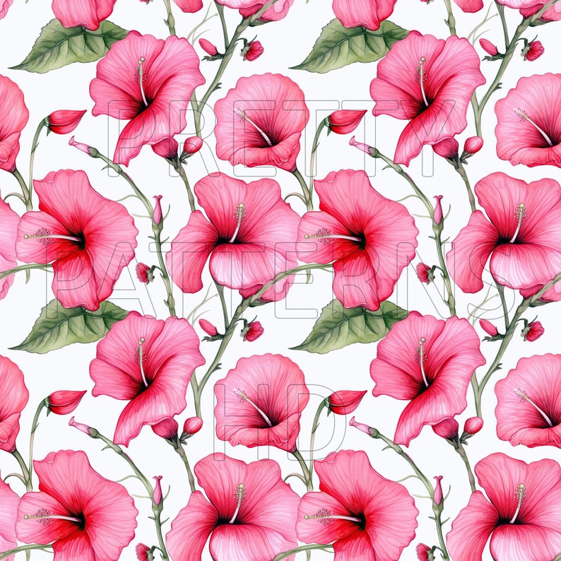 Watercolor Hibiscus 1 8 Printable Scrapbook Sheets Seamless Tileable ...