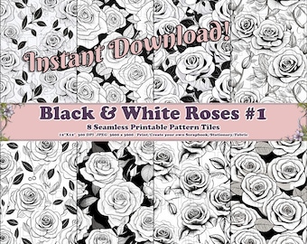 Illustrated Roses Pink 2 8 Printable Scrapbook Sheets Seamless Tileable ...