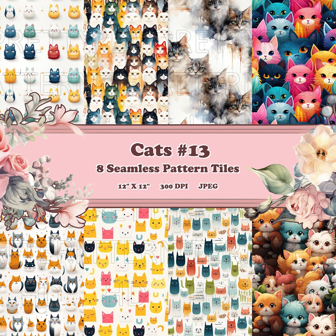 Cats #13 - 8 Printable Scrapbook Sheets - Seamless Tileable - Digital ...