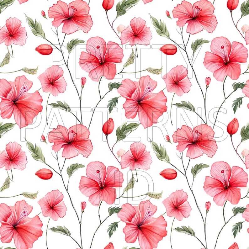 Watercolor Hibiscus #1 - 8 Printable Scrapbook Sheets - Seamless ...