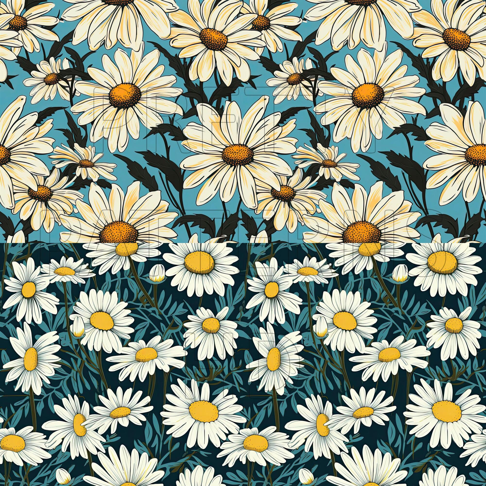 Boho Block Print Daisies 1 8 Printable Scrapbook Sheets Seamless ...