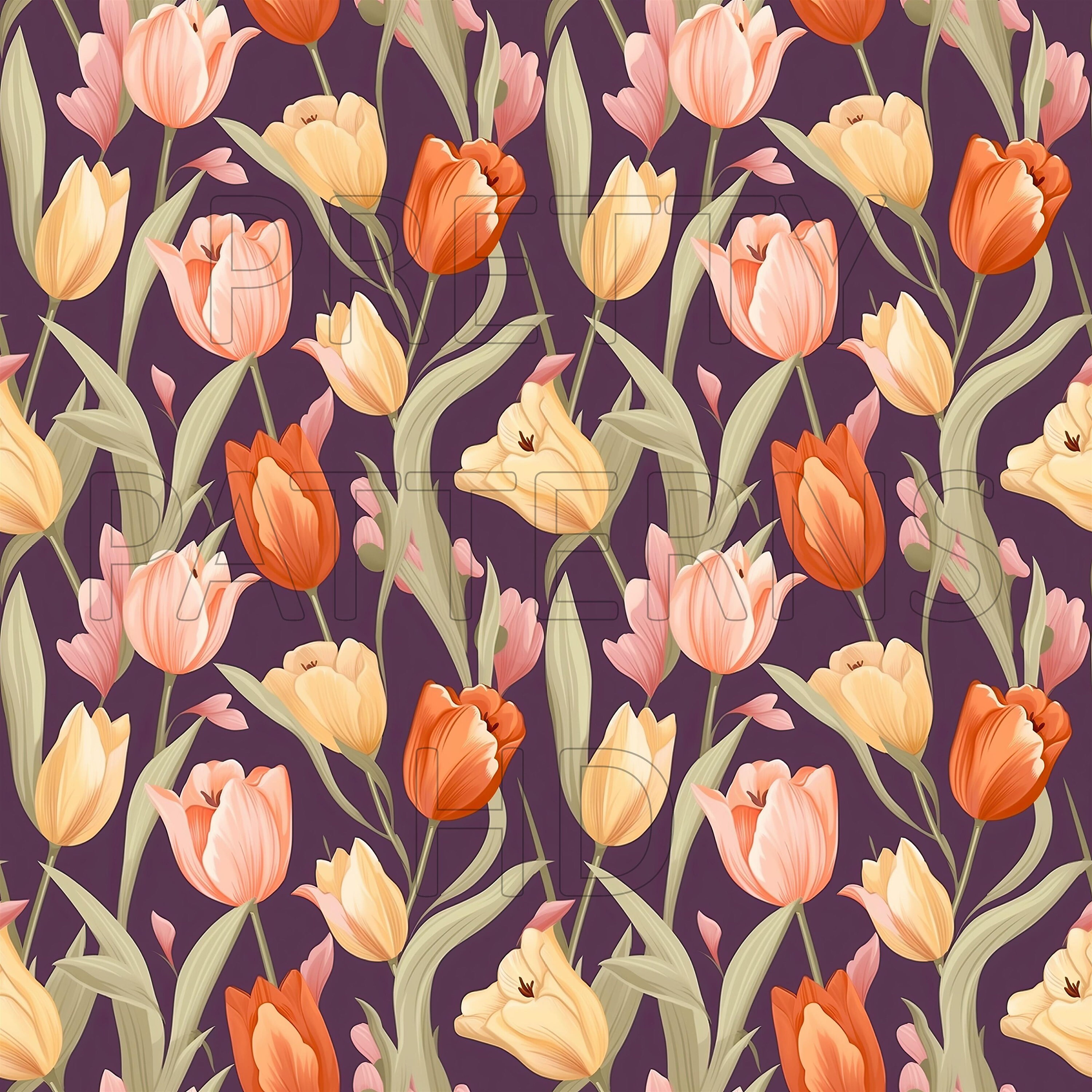 Vintage Wallpaper Tulips #1 - 8 Printable Scrapbook Sheets - Seamless ...