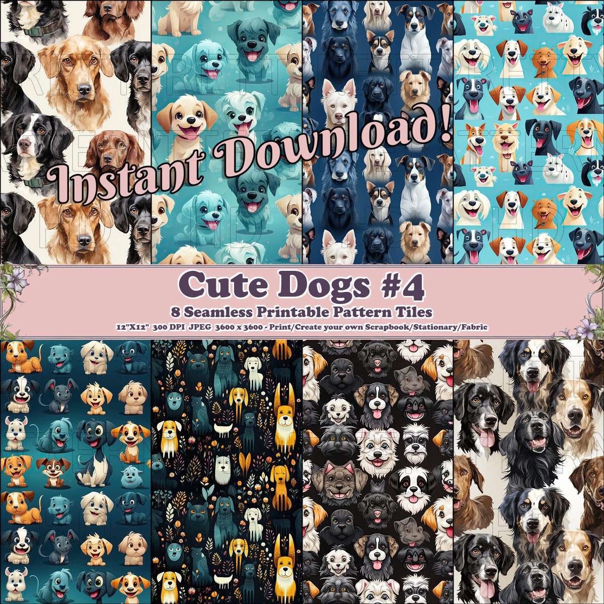 Cute Dogs 4 8 Printable Scrapbook Sheets Seamless Tileable Digital ...