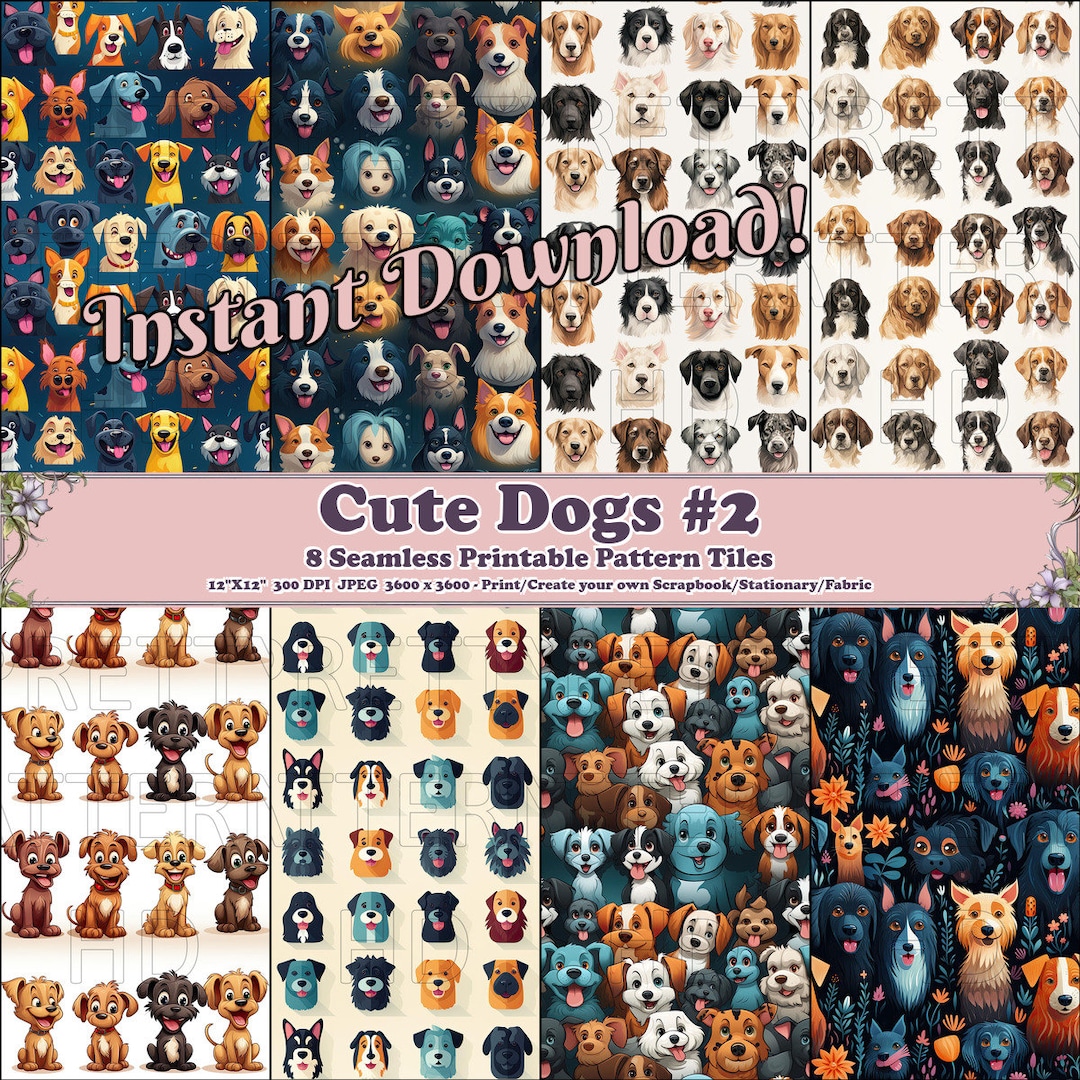 Cute Dogs #2 - 8 Printable Scrapbook Sheets - Seamless Tileable ...
