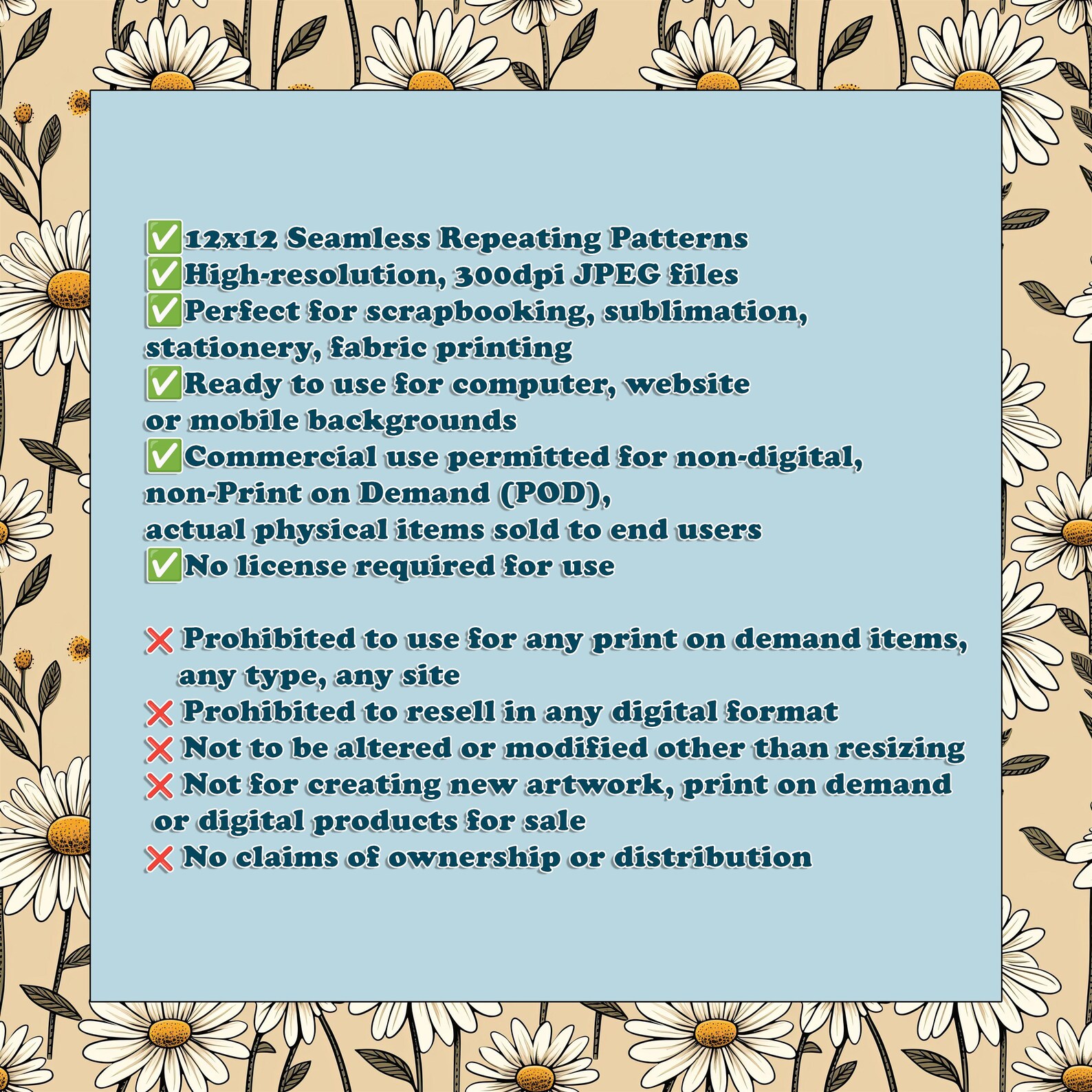Boho Block Print Daisies #1 - 8 Printable Scrapbook Sheets - Seamless ...