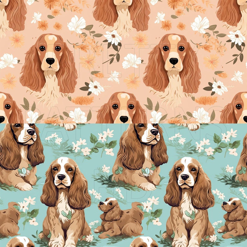 Cocker Spaniel #1 - 8 Adorable Printable Scrapbook Sheets - Seamless ...