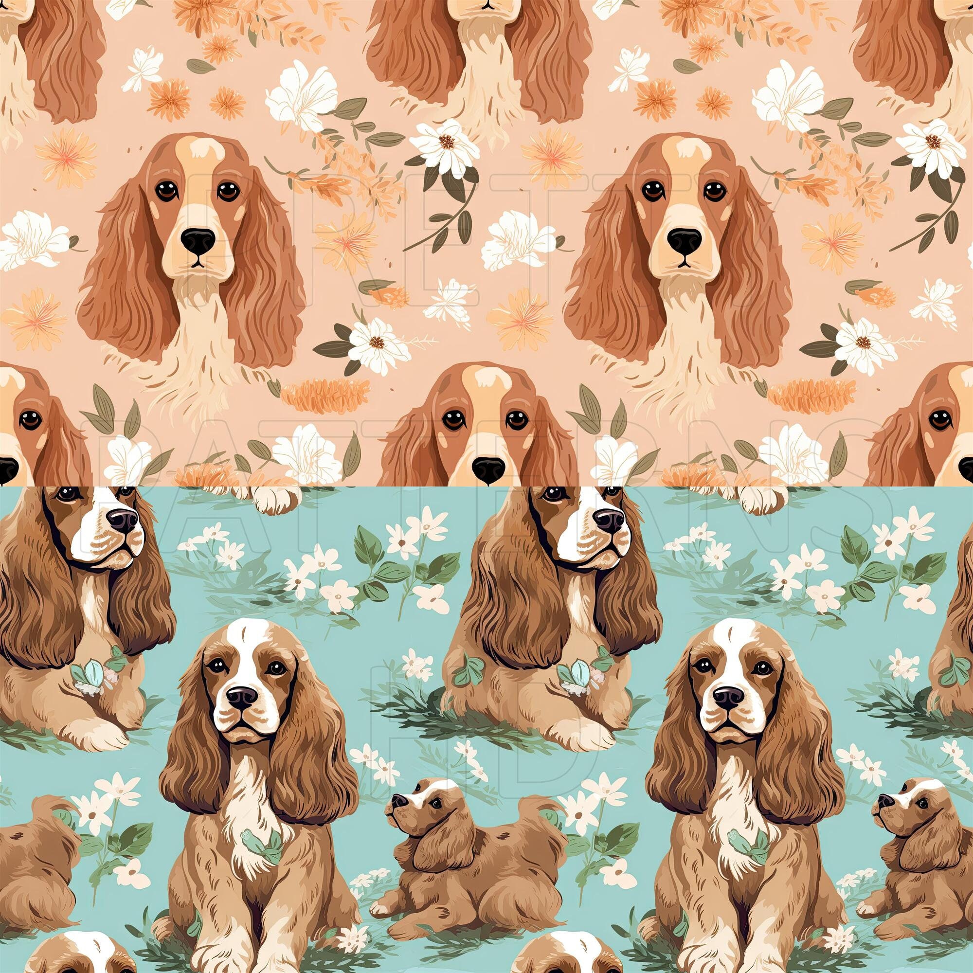 Cocker Spaniel #1 - 8 Adorable Printable Scrapbook Sheets - Seamless ...