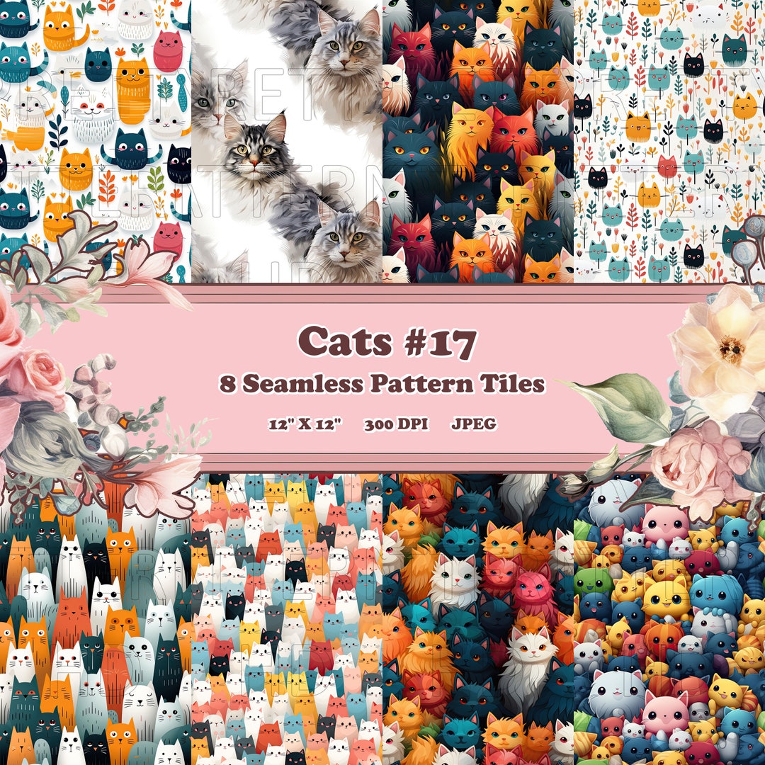 Cats #17 - 8 Printable Scrapbook Sheets - Seamless Tileable - Digital ...