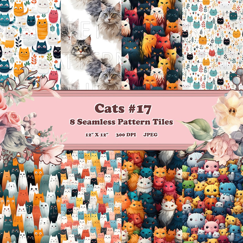 Cats 17 8 Printable Scrapbook Sheets Seamless Tileable Digital ...