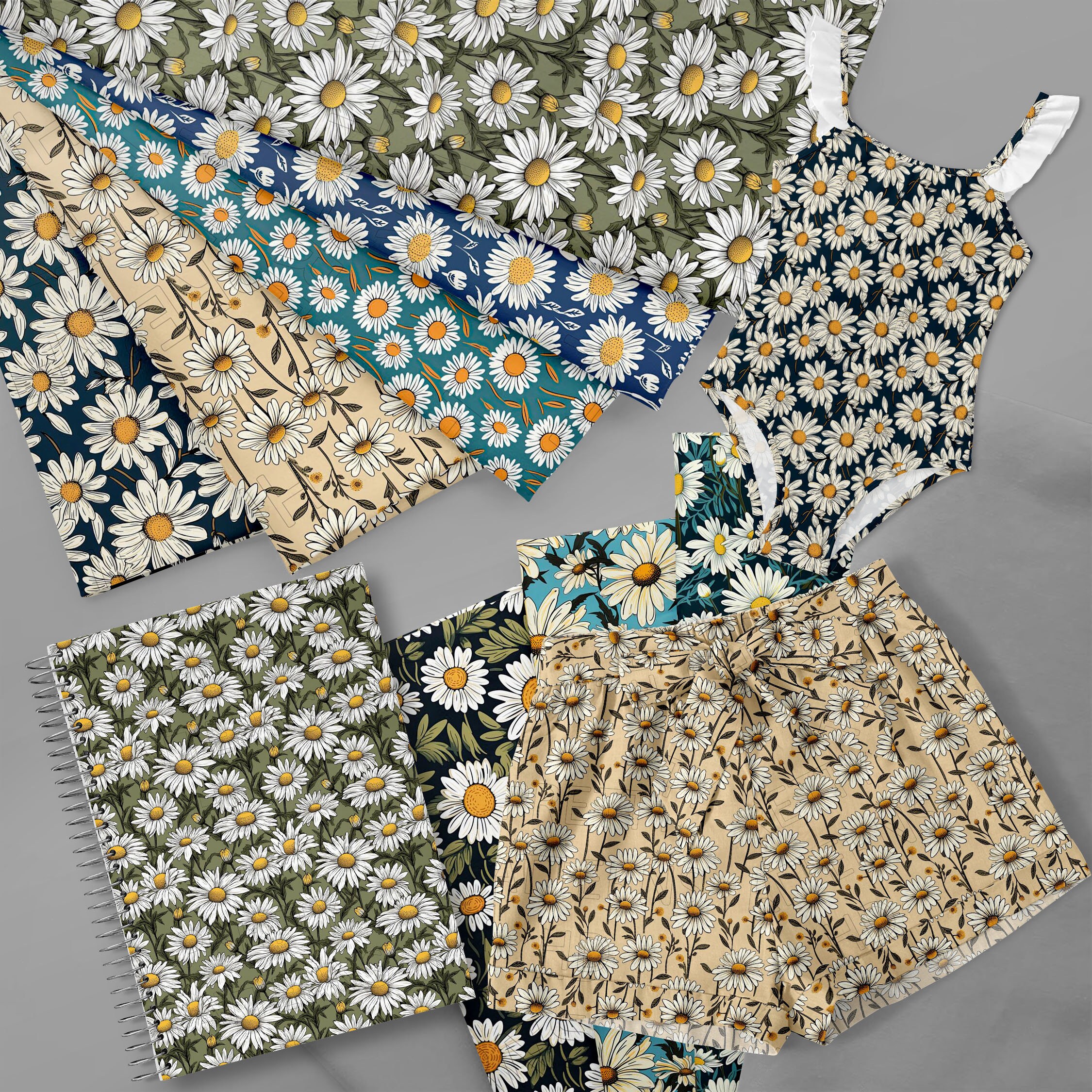 Boho Block Print Daisies #1 - 8 Printable Scrapbook Sheets - Seamless ...
